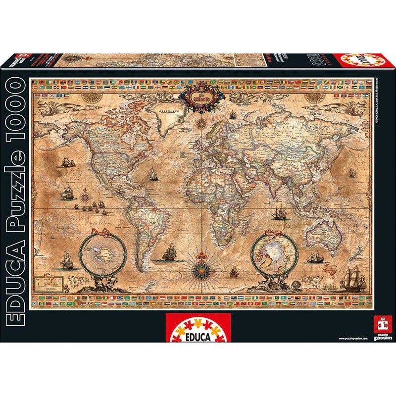 Puzzle Educa Carte du monde 1000 pièces – Carte politique vintage